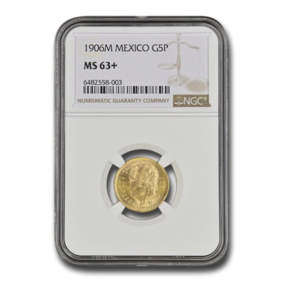 Buy 1906-M Mexico Gold 5 Pesos MS-63+ NGC | APMEX