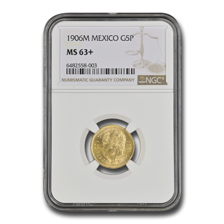 Buy 1906-M Mexico Gold 5 Pesos MS-63+ NGC | APMEX