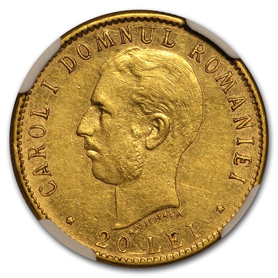 Buy 1906 Romania Gold 20 Lei AU Details NGC | APMEX