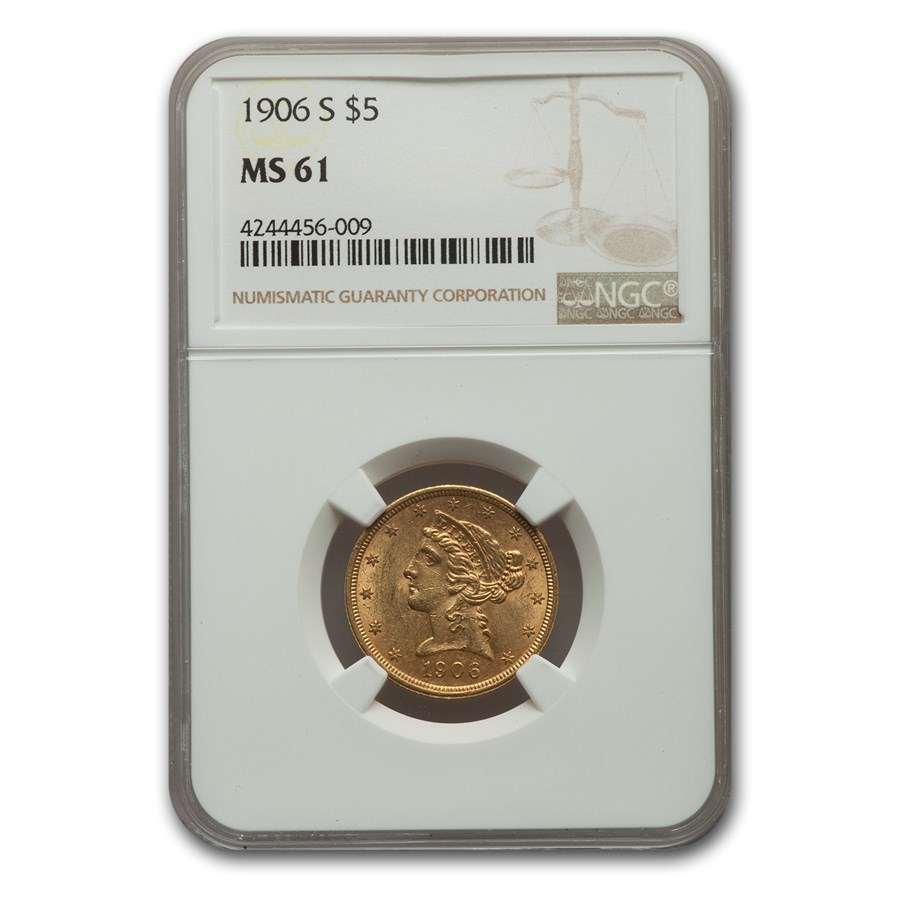 Buy 1906-S $5 Liberty Gold Half Eagle MS-61 NGC | APMEX