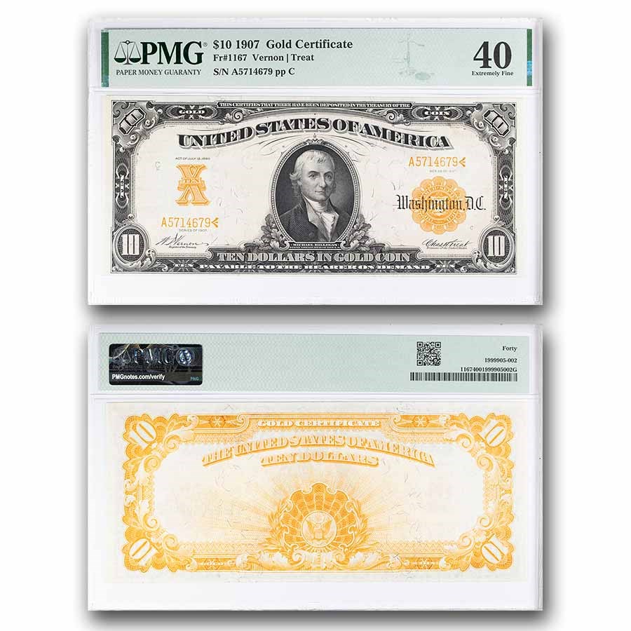 Buy 1907 $10 Gold Certificate XF-40 PMG (Fr#1167) | APMEX