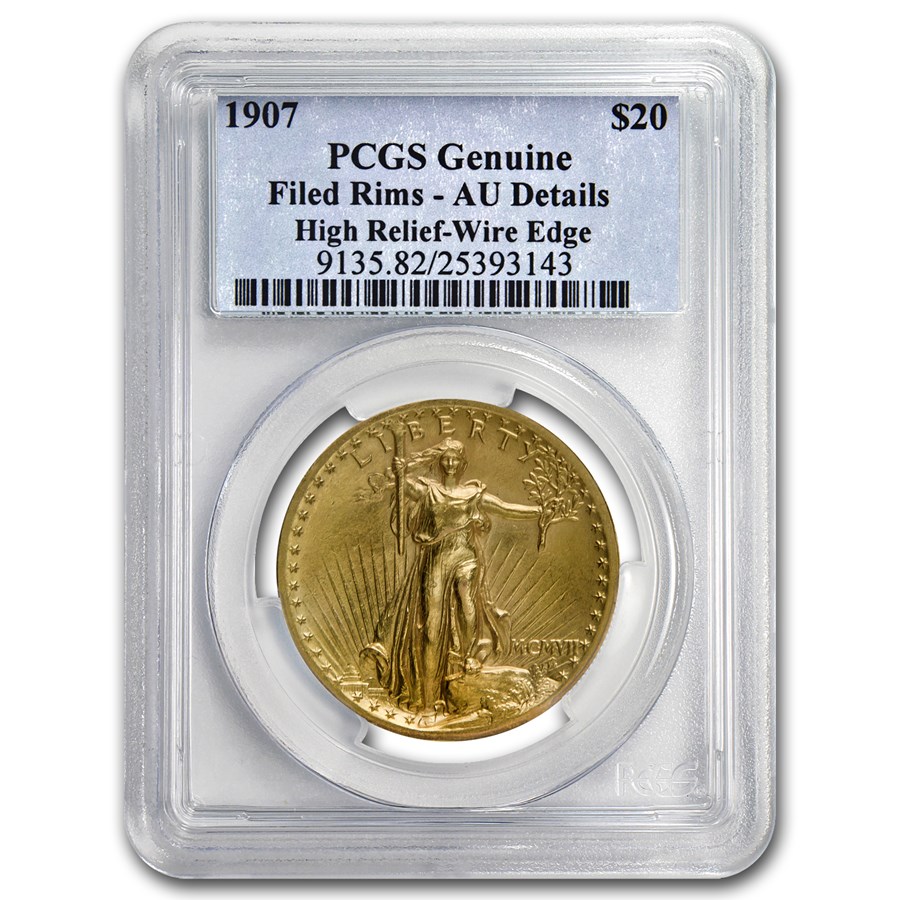 Buy 1907 $20 St Gaudens Gold High Relief Filed Rim AU Details PCGS | APMEX