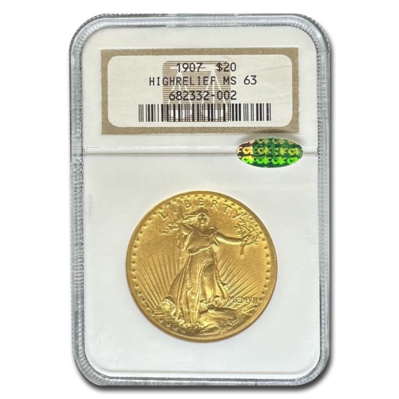 Buy 1907 $20 St Gaudens Gold High Relief MS-63 NGC CAC | APMEX
