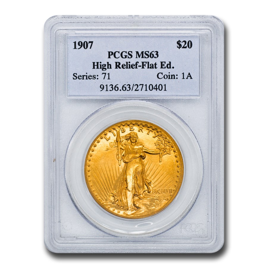 Buy 1907 $20 St Gaudens Gold High Relief MS-63 PCGS (Flat Edge) | APMEX