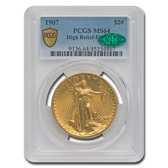 Buy 1907 $20 St. Gaudens Gold High Relief MS-64 PCGS CAC (Flat Edge) | APMEX