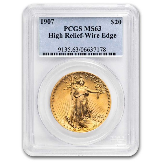 Buy 1907 $20 St Gaudens Gold High Relief Wire Edge MS-63 PCGS | APMEX