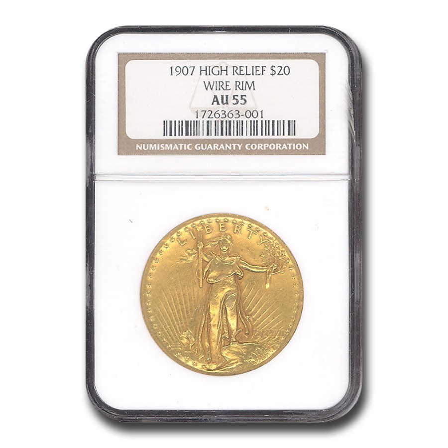 Buy 1907 $20 St Gaudens Gold High Relief Wire Rim AU-55 NGC | APMEX