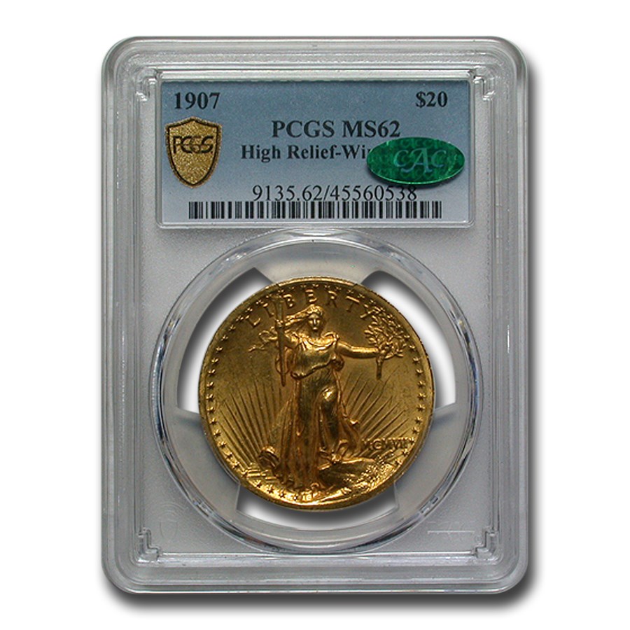 Buy 1907 $20 St Gaudens Gold High Relief Wire Rim MS-62 PCGS CAC | APMEX