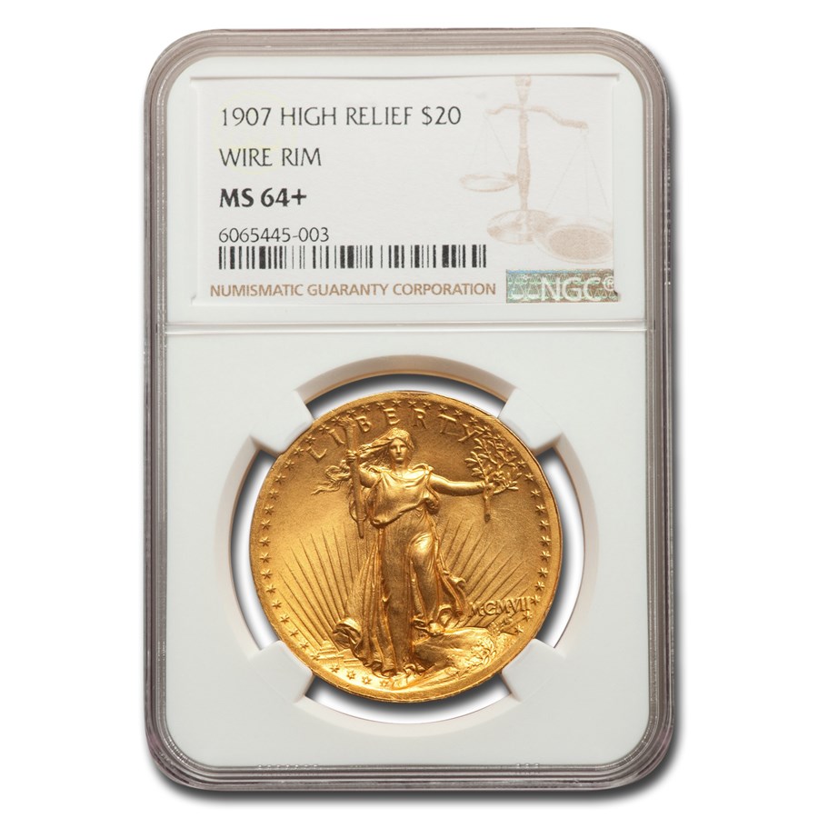 Buy 1907 $20 St Gaudens Gold High Relief Wire Rim MS-64+ NGC | APMEX