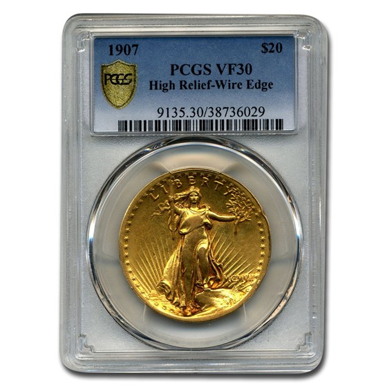 Buy 1907 $20 St Gaudens Gold High Relief Wire Rim VF-30 PCGS | APMEX