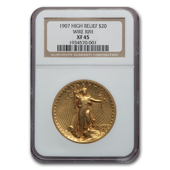 Buy 1907 $20 St Gaudens Gold High Relief Wire Rim XF-45 NGC | APMEX