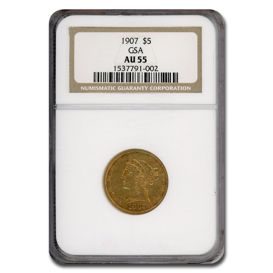 Buy 1907 $5 Liberty Gold Half Eagle AU-55 NGC | APMEX