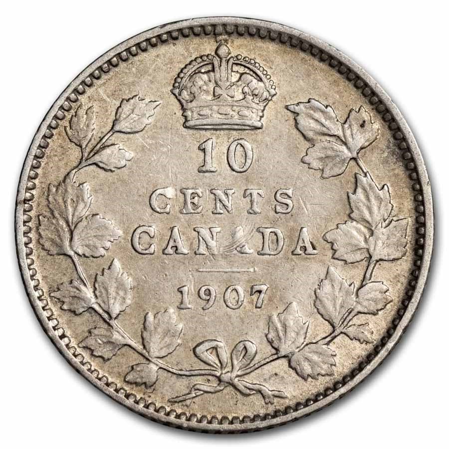 1907 Canada Silver 10 Cents Edward VII AU