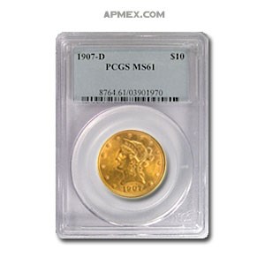 Buy 1907-D $10 Liberty Gold Eagle MS-61 PCGS | APMEX
