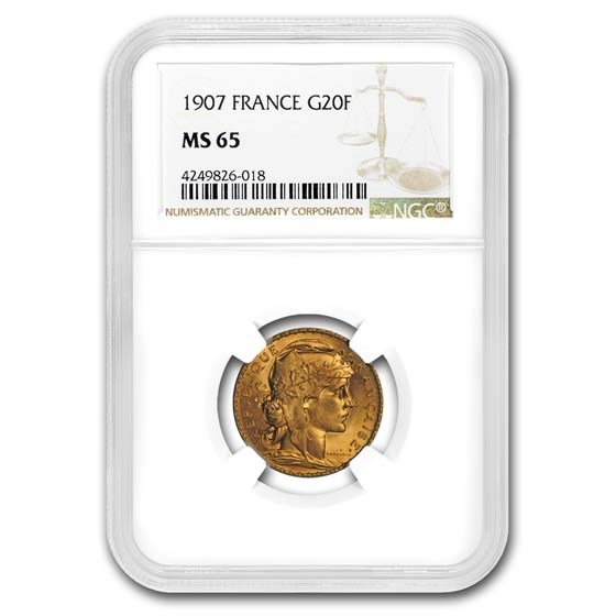Buy 1907 France Gold 20 Francs Rooster MS-65 NGC | APMEX