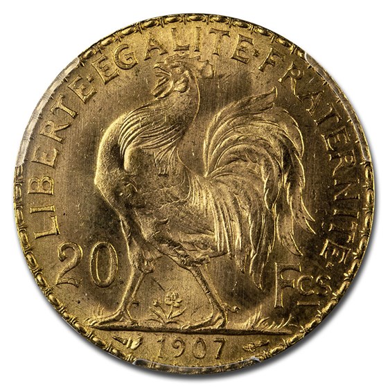 Buy 1907 France Gold 20 Francs Rooster MS-65 PCGS | APMEX