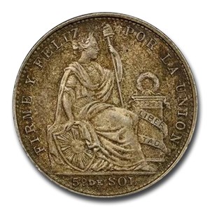 1907 Peru Silver 1/5 Sol MS-63 PCGS
