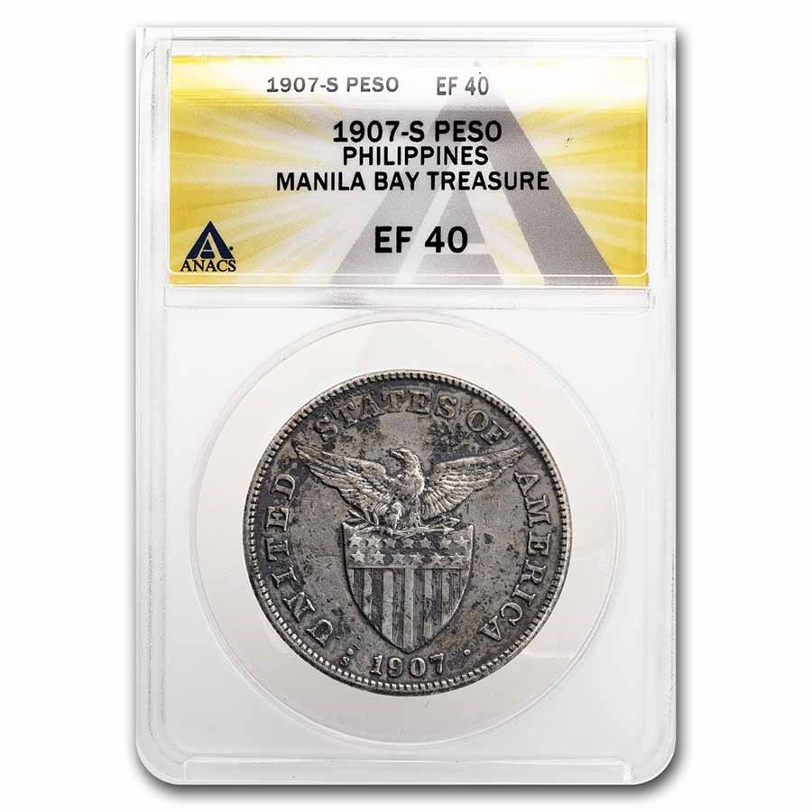 Buy 1907-S Philippines Silver Peso Manila Bay Treasure XF-40 ANACS | APMEX