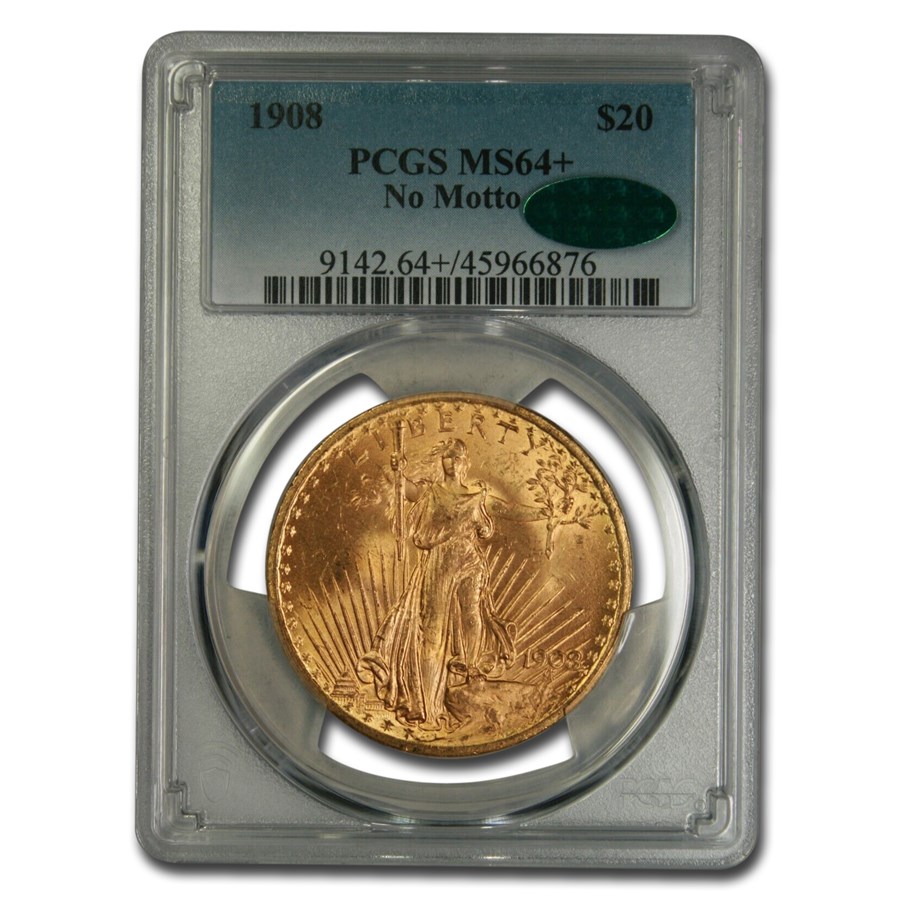 Buy 1908 $20 Saint-Gaudens Gold Dbl Eagle MS-64+ PCGS CAC (No Motto ...