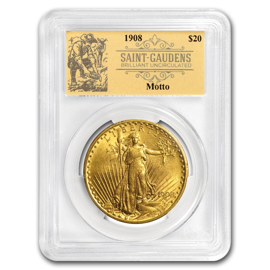 Buy 1908 $20 St Gaudens Dbl Eagle W/Motto BU PCGS (Prospector Label ...