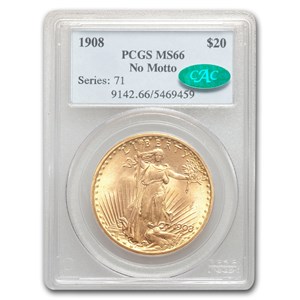 Buy 1908 $20 St Gaudens Gold Dbl Eagle MS-66 PCGS CAC (No Motto) | APMEX