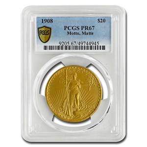 1908 $20 St Gaudens Gold Double Eagle Motto PR-67 PCGS (Matte)