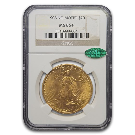 Buy 1908 $20 St-Gaudens Gold Double Eagle MS-66+ NGC CAC (No Motto) | APMEX