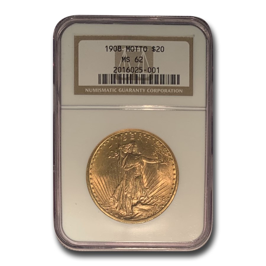 Buy 1908 $20 St Gaudens Gold Double Eagle w/Motto MS-62 NGC | APMEX