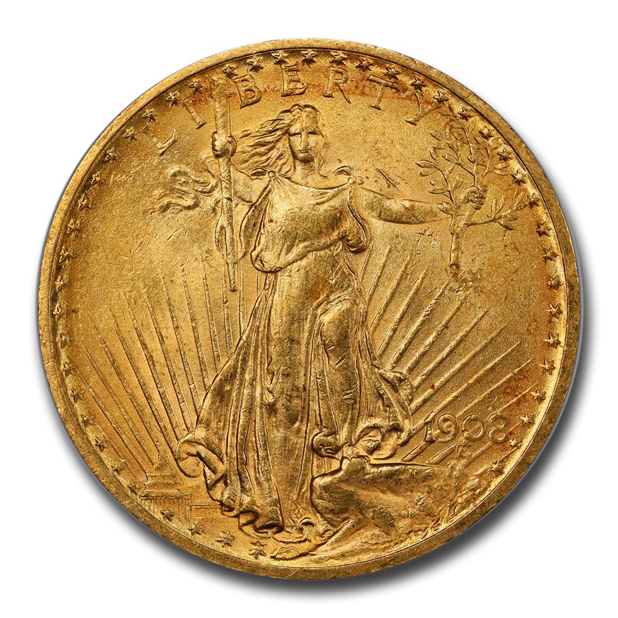Buy 1908 $20 St Gaudens Gold Double Eagle w/Motto MS-62 PCGS CAC | APMEX