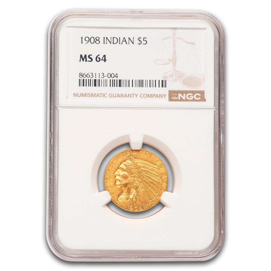 Buy 1908 $5 Indian Gold Half Eagle MS-64 NGC | APMEX