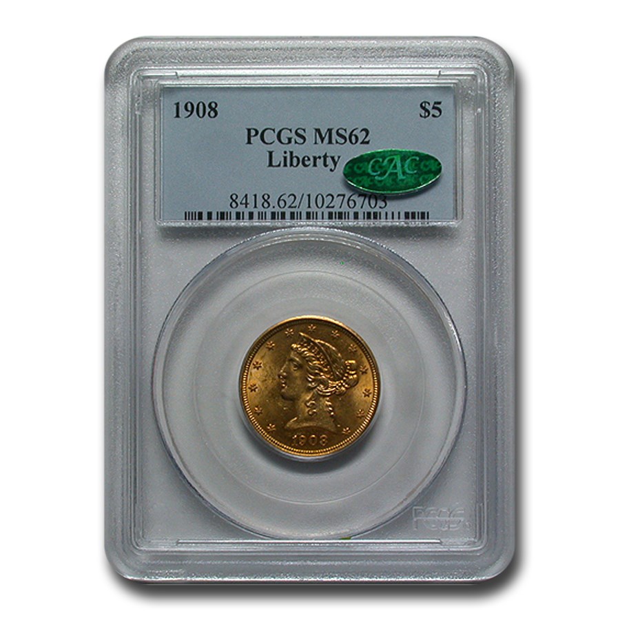 Buy 1908 $5 Liberty Gold Half Eagle MS-62 PCGS CAC | APMEX