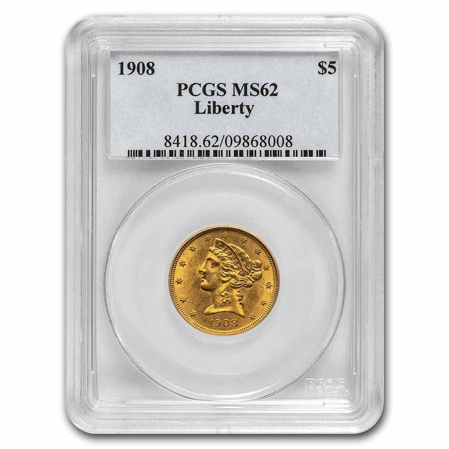 Buy 1908 $5 Liberty Gold Half Eagle MS-62 PCGS | APMEX