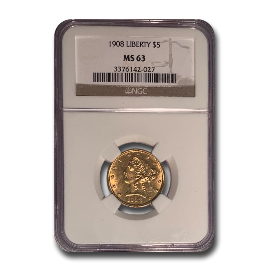 Buy 1908 $5 Liberty Gold Half Eagle MS-63 NGC | APMEX