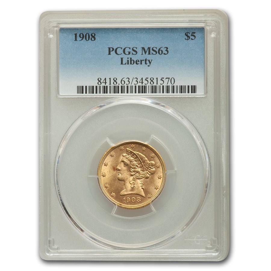 Buy 1908 $5 Liberty Gold Half Eagle MS-63 PCGS | APMEX