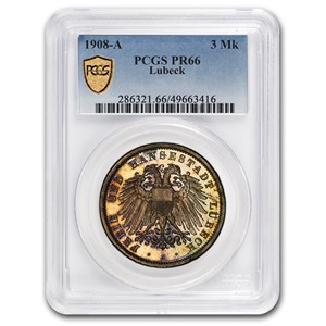1908-A Germany Silver 3 Mark PR-66 PCGS