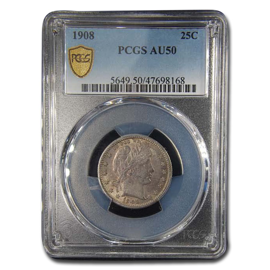 1908 Barber Quarter AU-50 PCGS