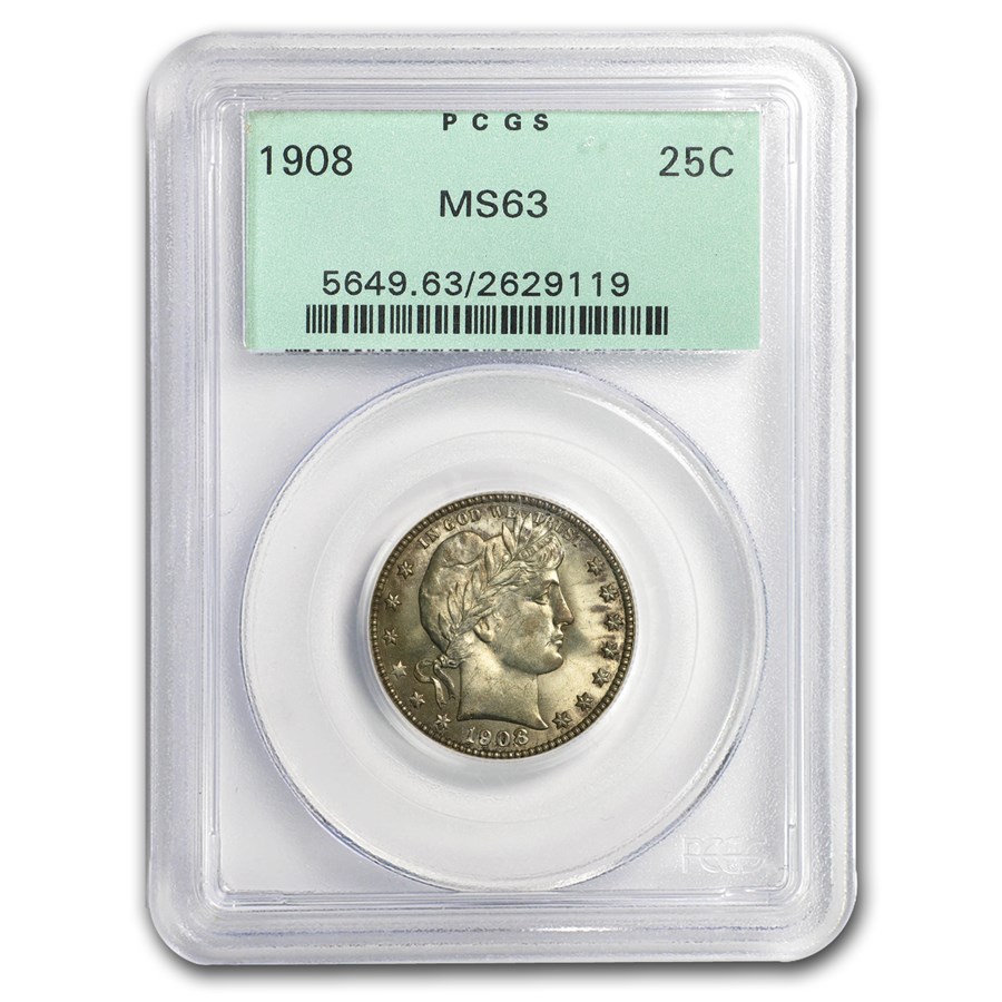 Buy 1908 Barber Quarter MS-63 PCGS (OGH) | APMEX
