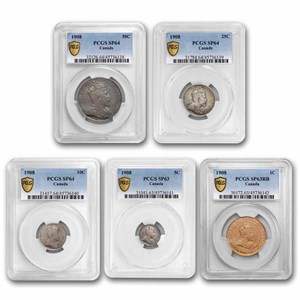 1908 Canada 5-Coin Specimen Set PCGS (w/ Original Box)