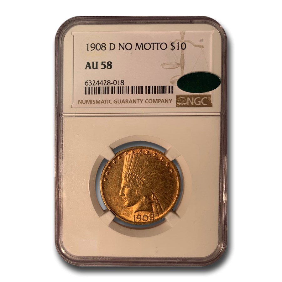 Buy 1908-D $10 Indian Gold Eagle No Motto AU-58 NGC CAC | APMEX