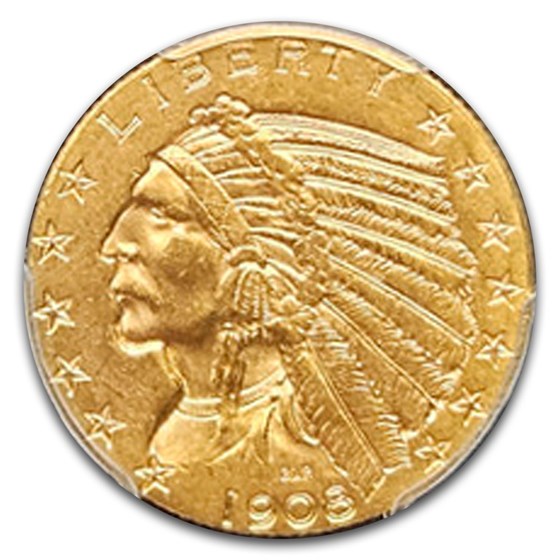 Buy 1908-D $5 Indian Gold Half Eagle MS-62 PCGS | APMEX