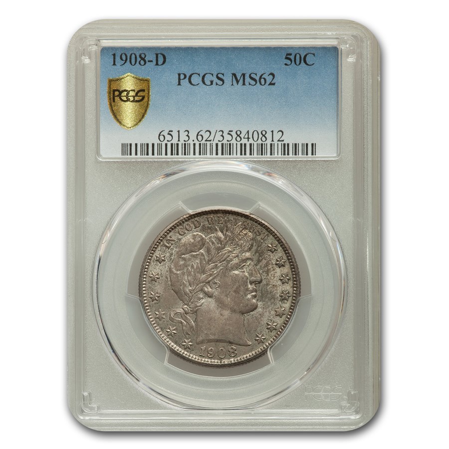 Buy 1908-D Barber Half Dollar MS-62 PCGS | APMEX
