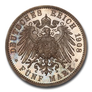 Buy 1908-G German States Baden Silver 5 Mark PR-64 PCGS | APMEX
