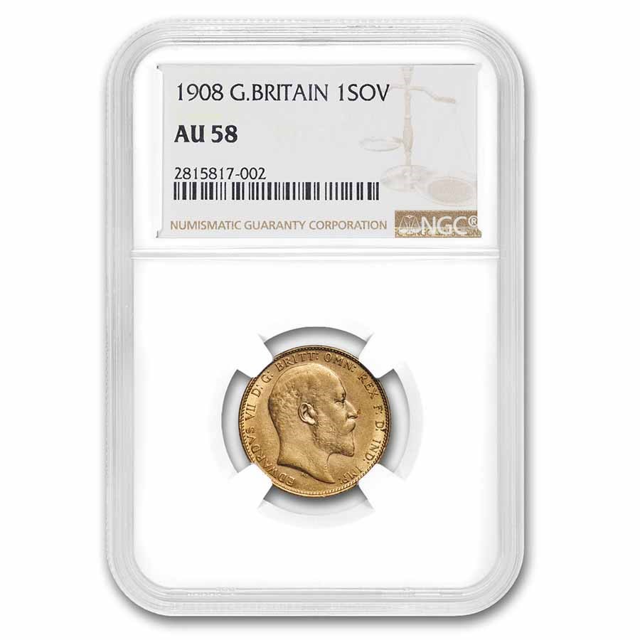 Buy 1908 Great Britain Gold Sovereign Edward VII AU-58 NGC | APMEX