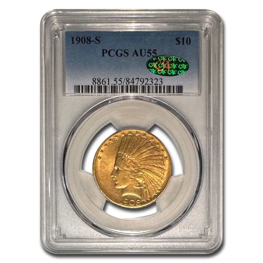 1908-S $10 Indian Gold Eagle AU-55 PCGS CAC