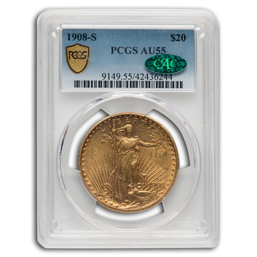Buy 1908-S $20 St Gaudens Gold Double Eagle AU-55 PCGS CAC | APMEX