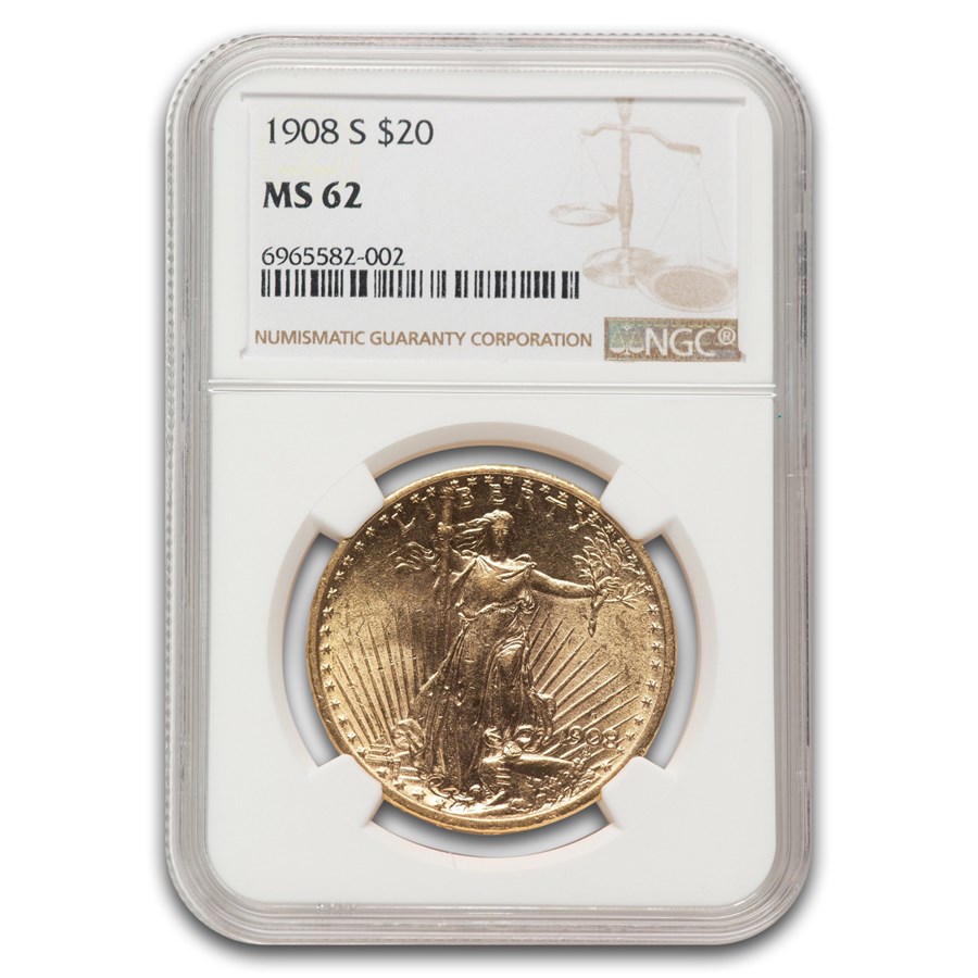 1908-S $20 St Gaudens Gold Double Eagle MS-62 NGC