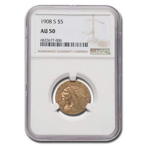 1908-S $5 Indian Gold Half Eagle AU-50 NGC