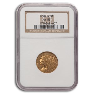 Buy 1908-S $5 Indian Gold Half Eagle AU-55 NGC | APMEX