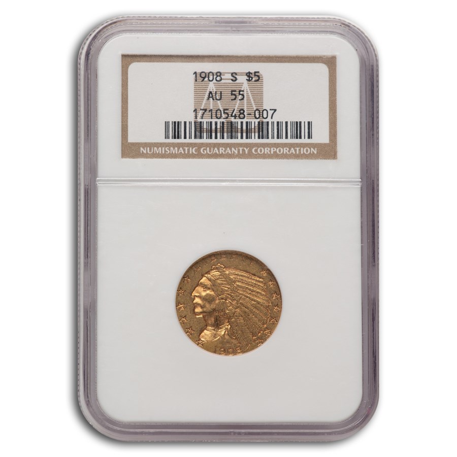 Buy 1908-S $5 Indian Gold Half Eagle AU-55 NGC | APMEX