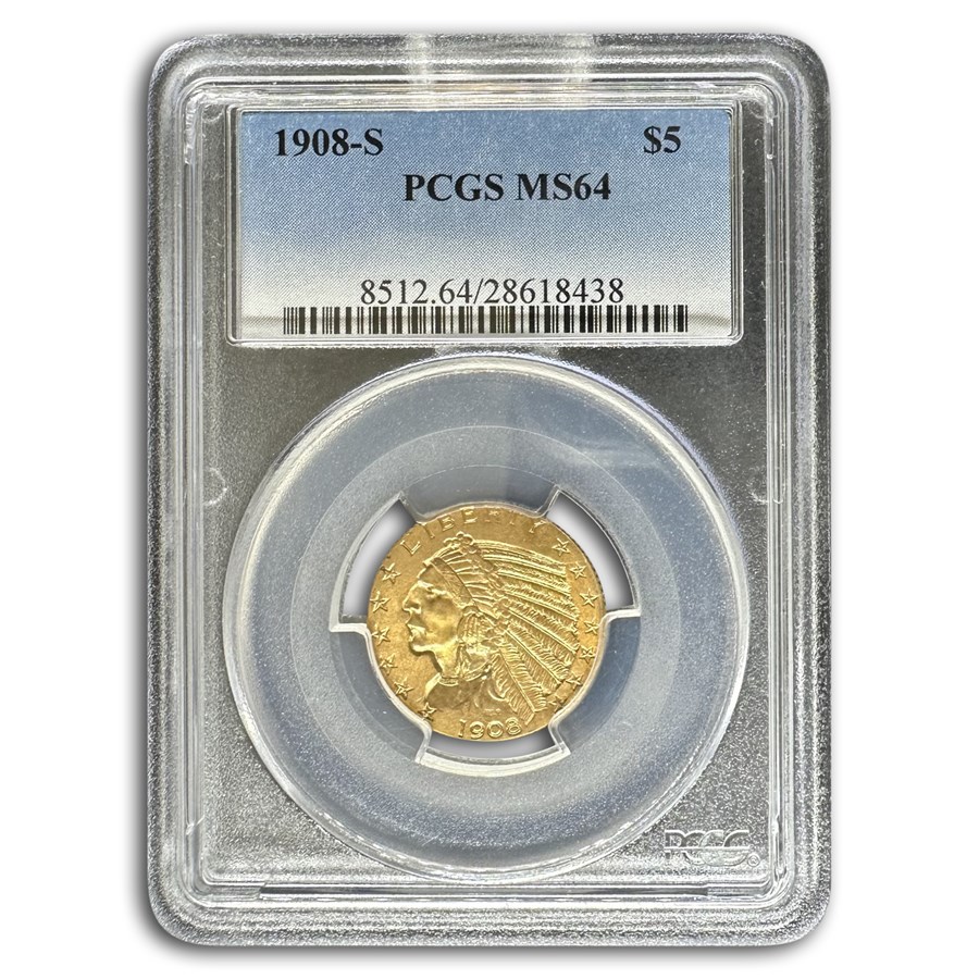 1908-S $5 Indian Gold Half Eagle MS-64 PCGS